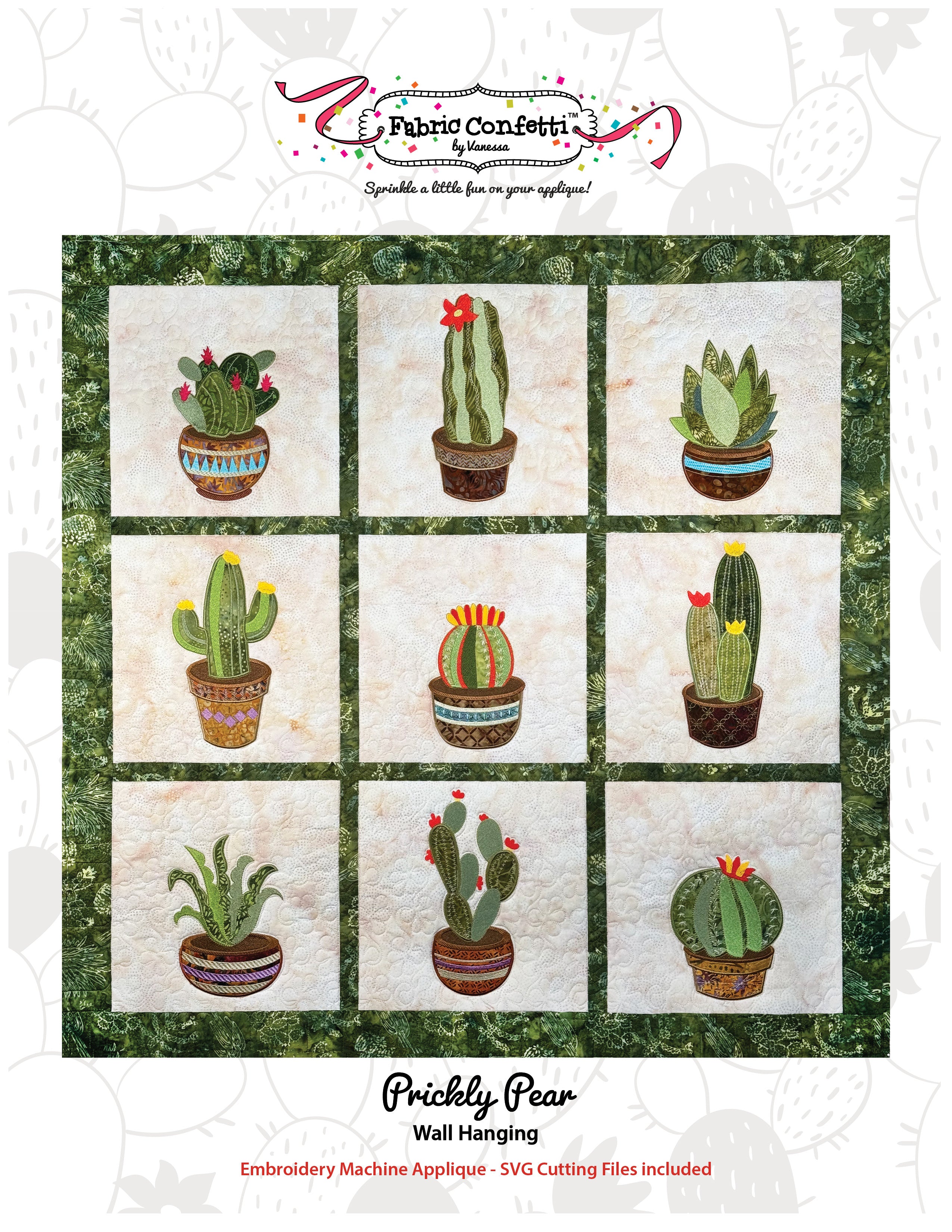 Prickly Pear Wall Hanging - Machine Embroidery – Fabric Confetti Wholesale